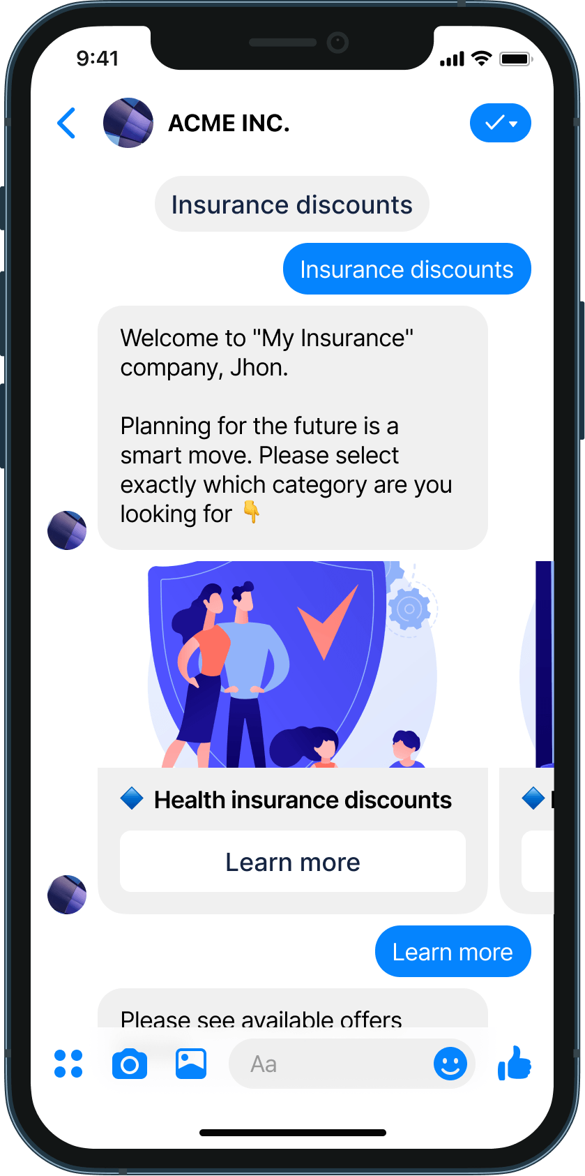 Insurance promo codes | Chatbot template